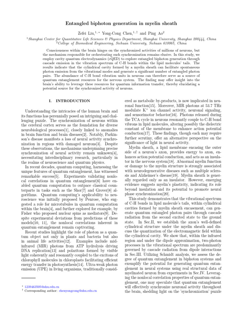 Entangled Biphoton Generation in Myelin Sheath | PDF