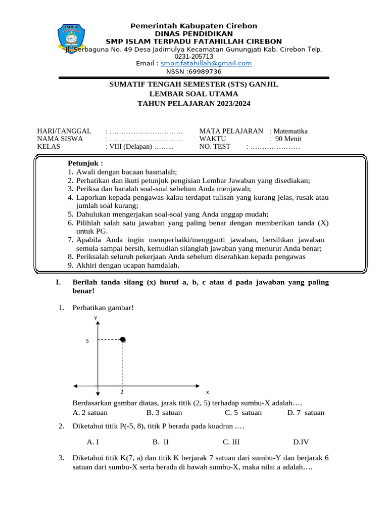 Soal PTS Ganjil KLS 8 2023-2024 | PDF