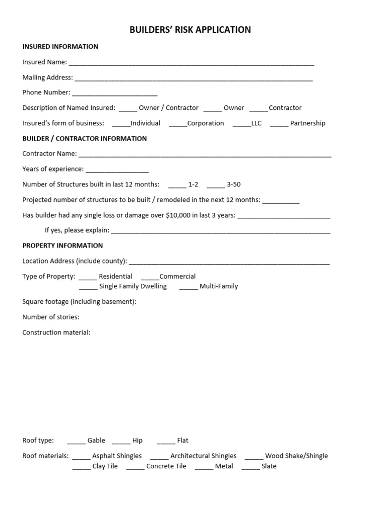 (Basic) Builder Risk Application | PDF