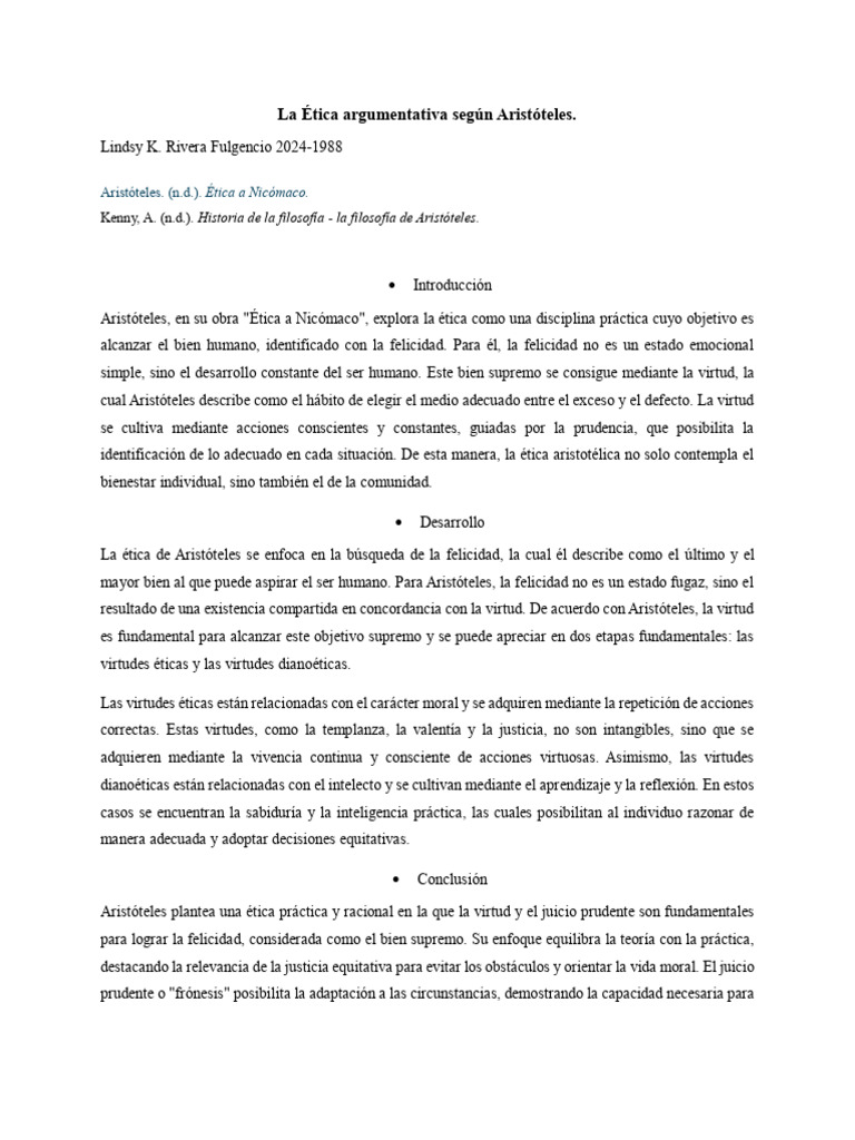 La Ética Argumentative Según Aristóteles | PDF