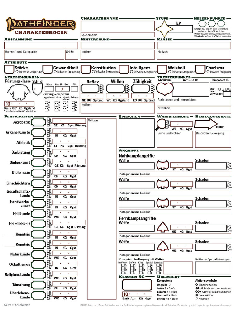 PF2 Charakterbogen Neu2024 | PDF