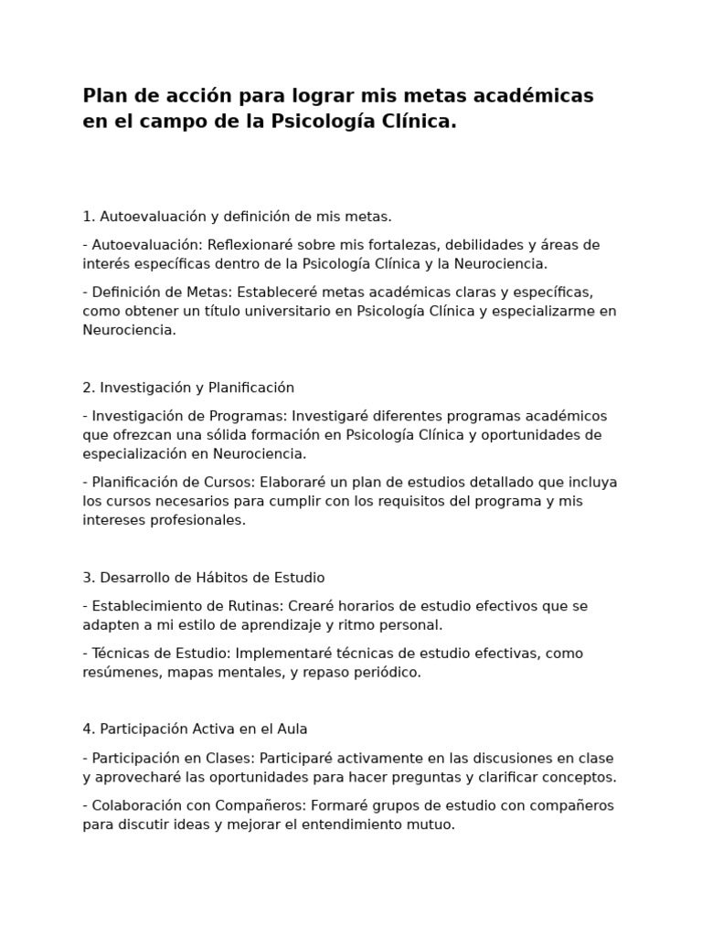 Plan de Acción para Lograr Mis Metas Académicas en El Campo de La ...