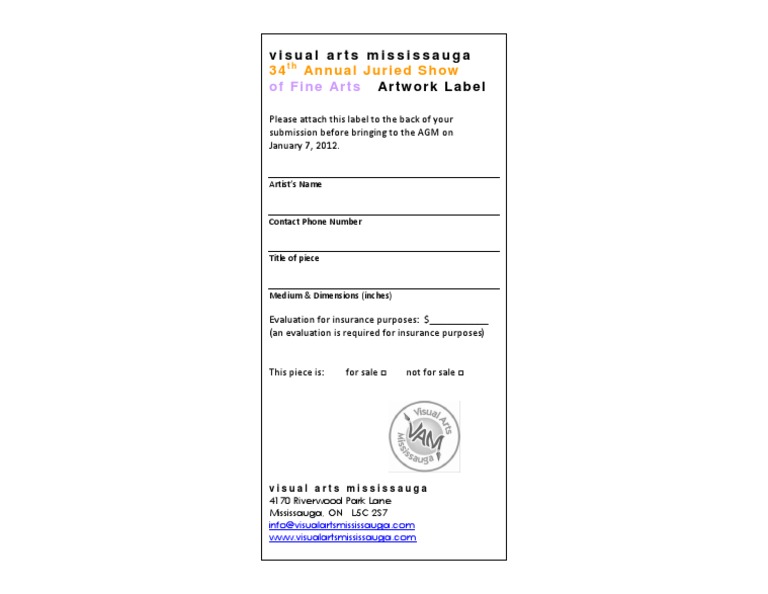 Fine Arts Submission Label Template | PDF | Sports & Recreation