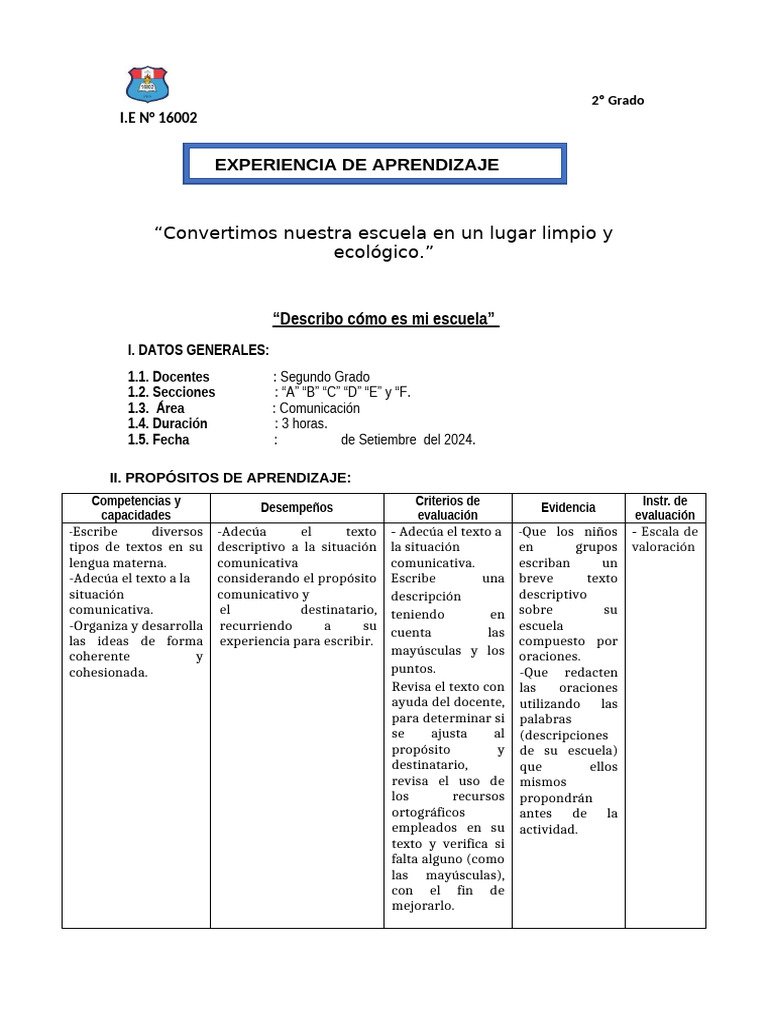 Describo Como Es Mi Escuela | PDF