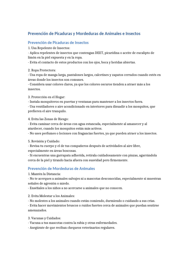 Prevención de Picaduras y Mordeduras | PDF