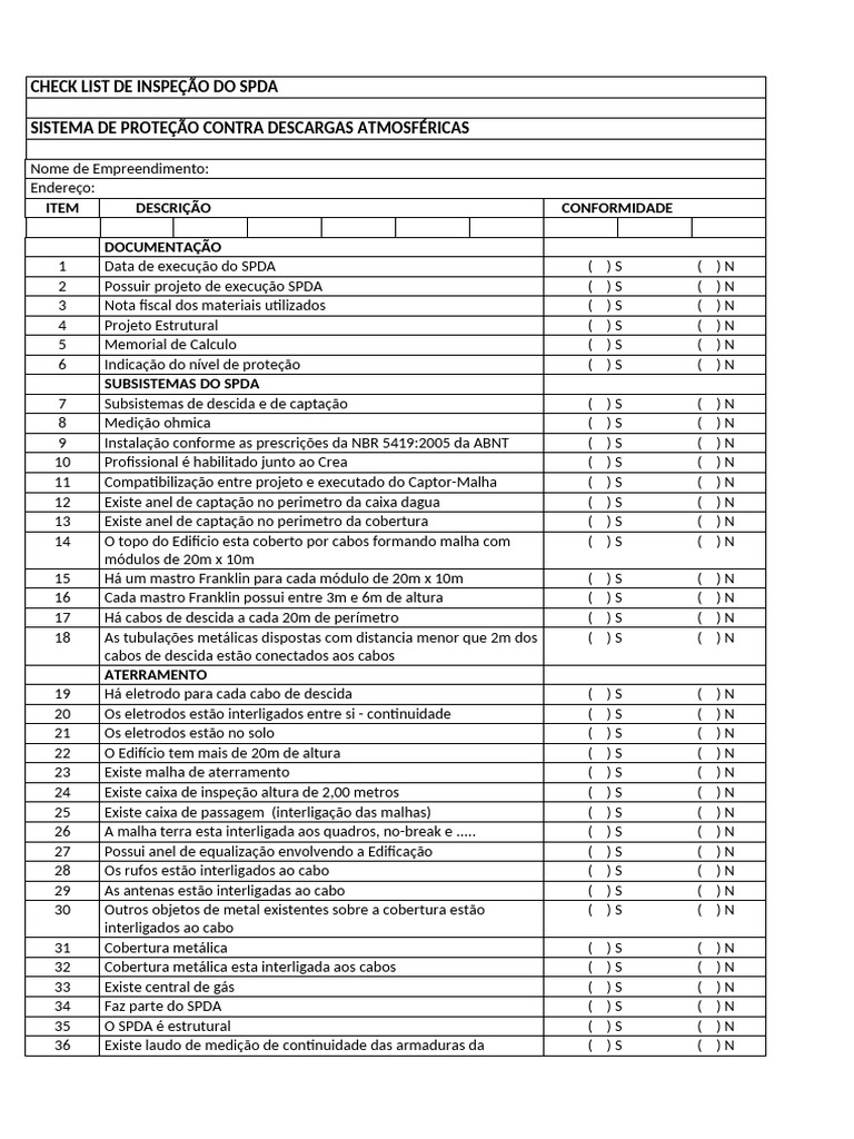Check List de Inspecao Do Spda | PDF