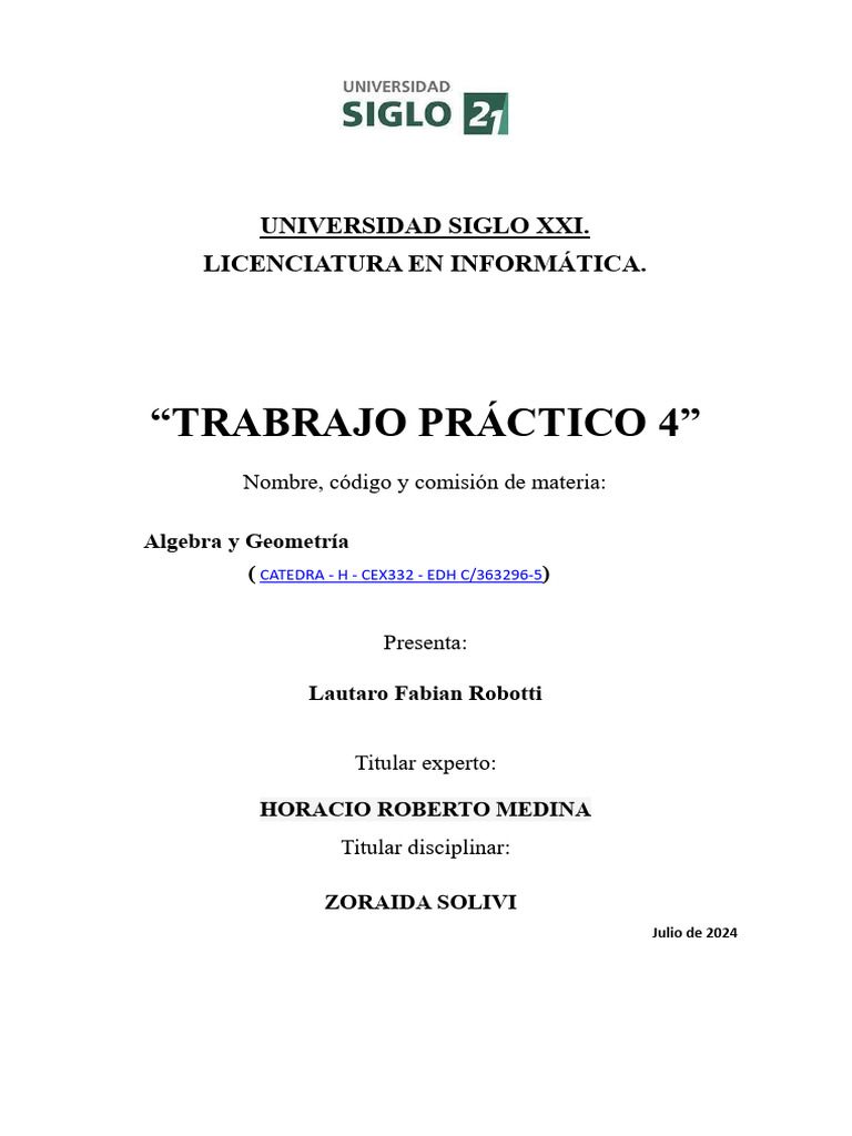 Algebra y Geometria TP4 | PDF