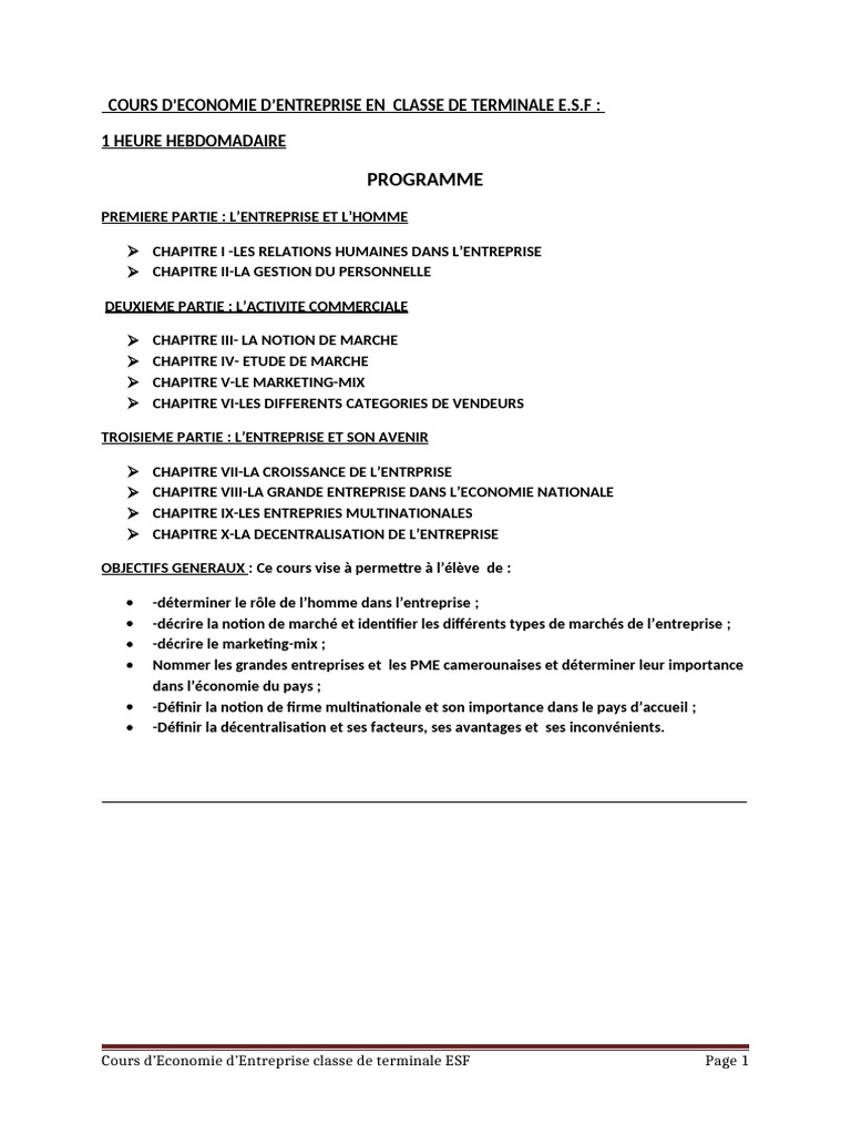 Cours Eoe Tle Esf | PDF