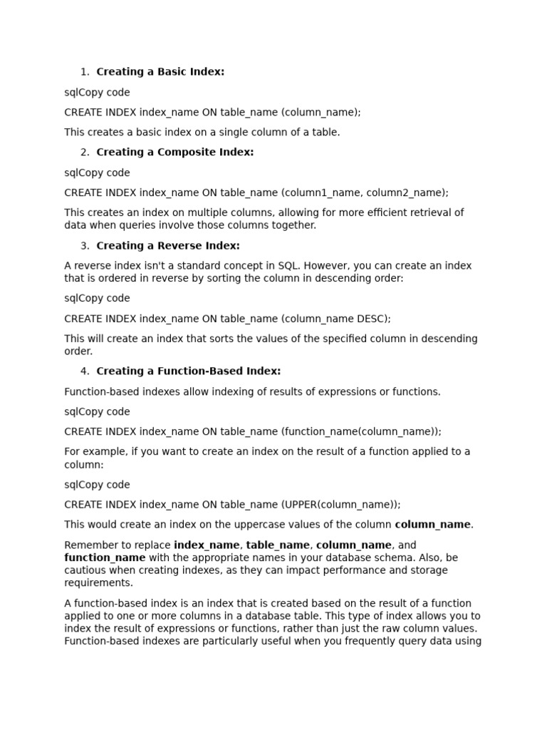 Indexes in SQL | PDF