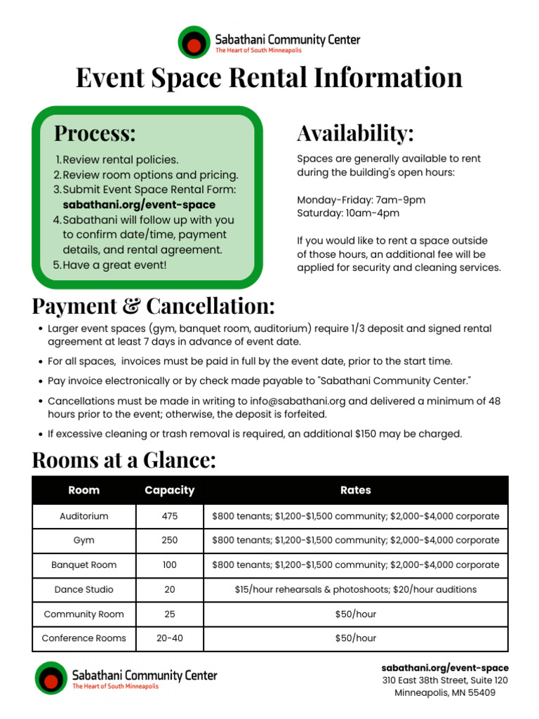 Event Space Rental Information AUG 2024 UPDATE | PDF