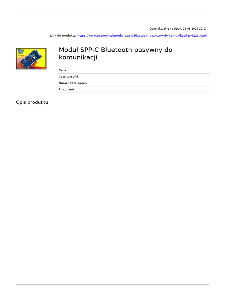 Modul SPP C Bluetooth Pasywny Do Komunikacji | PDF