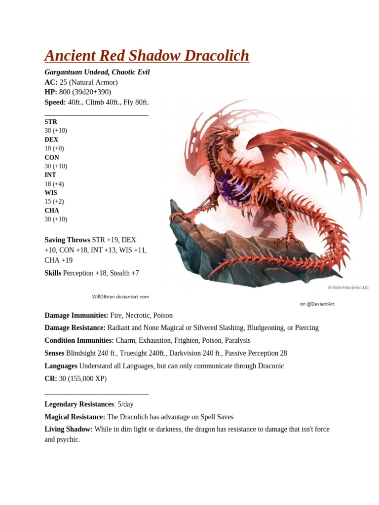 Ancient Red Shadow Dracolich | PDF