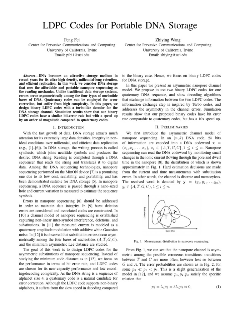 LDPC Codes For Portable DNA Storage | PDF | Low Density Parity Check Code | Code