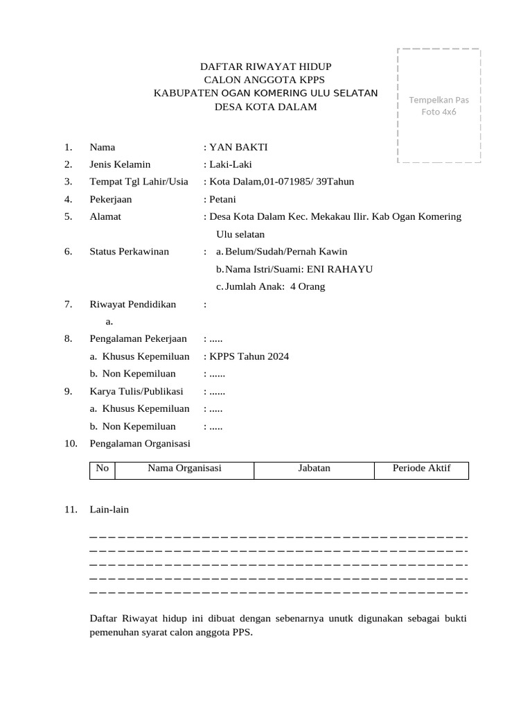 DRH KPPS Yan Bakti | PDF