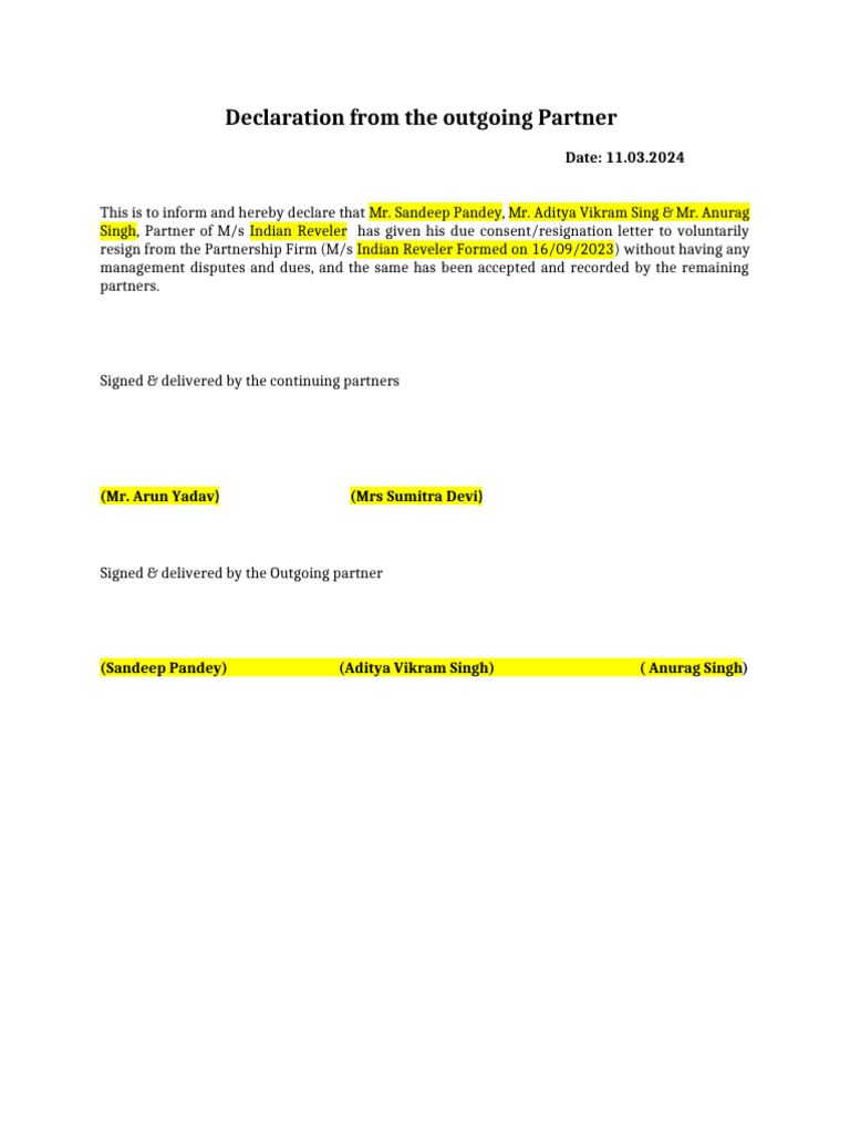 Resignation of Partner IR | PDF