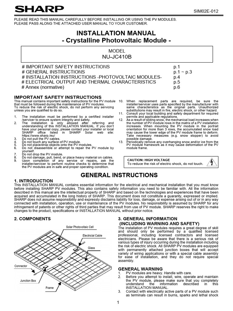 Manual de Instalare Panouri Sharp | PDF