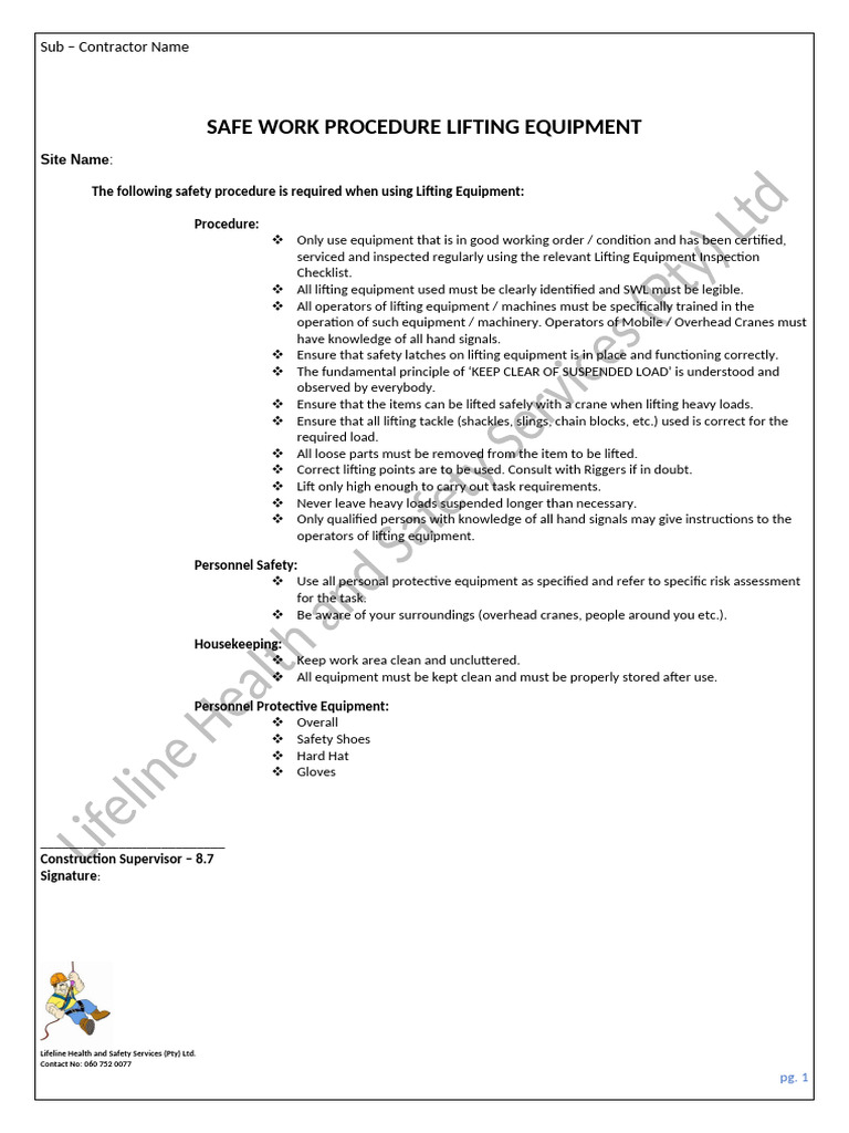 SWP - Lifting Equipment Rev 001 | PDF