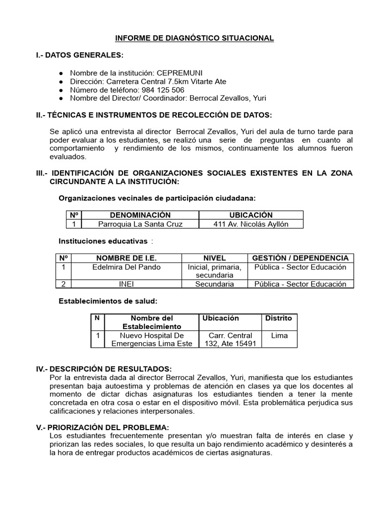 Diagnóstico Situacional | PDF