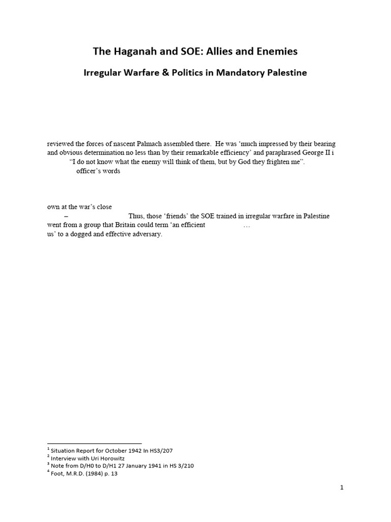 The Haganah and SOE Allies and Enemies I | PDF