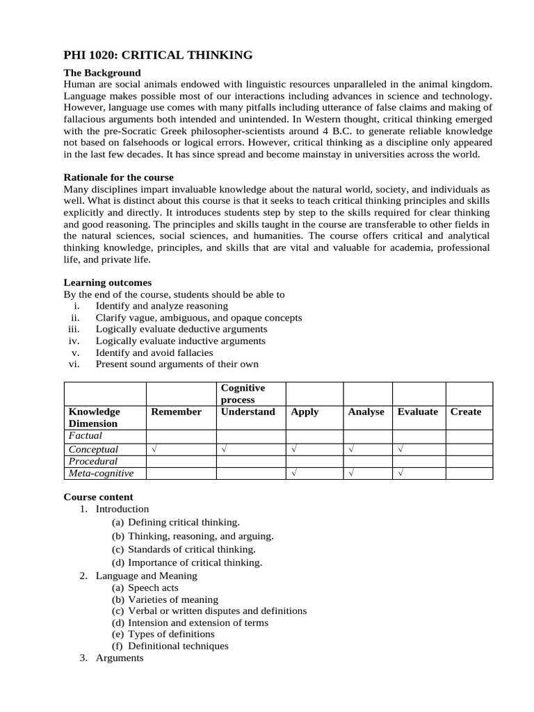 Critical Thinking Revised Outline-2 | PDF | Argument | Fallacy