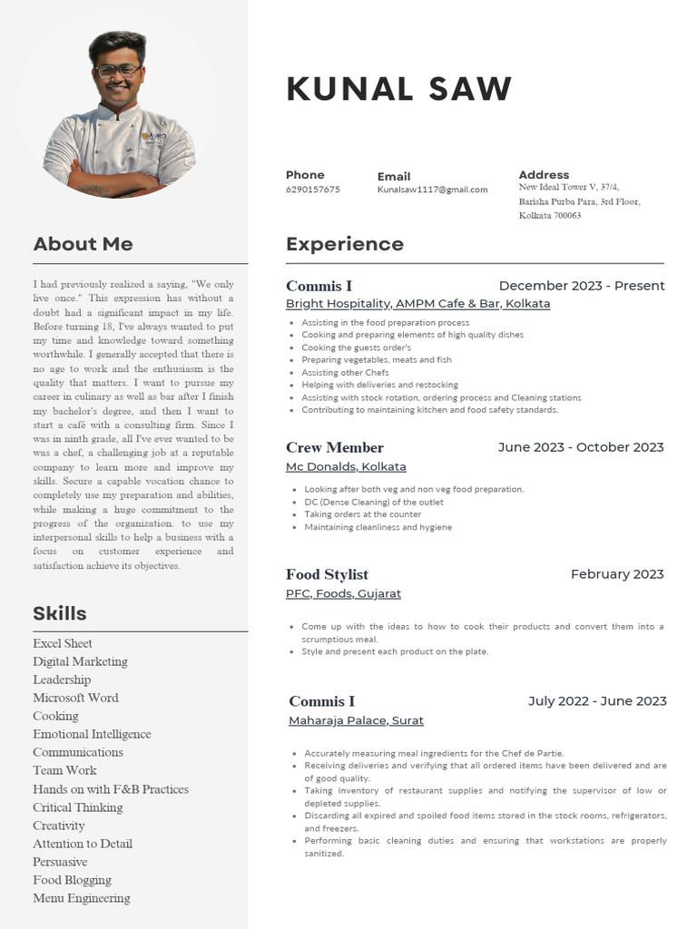 Format Ror Resume | PDF | Chef | Cooking