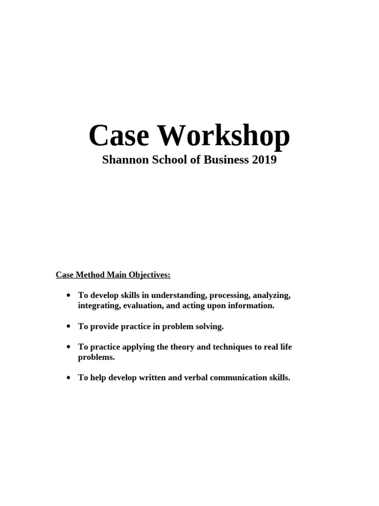Case - Workshop - SSOB 2019 | PDF