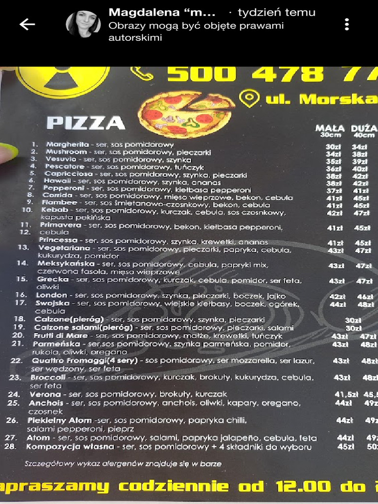 Pizzeria Atom Menu - Szukaj W Google | PDF