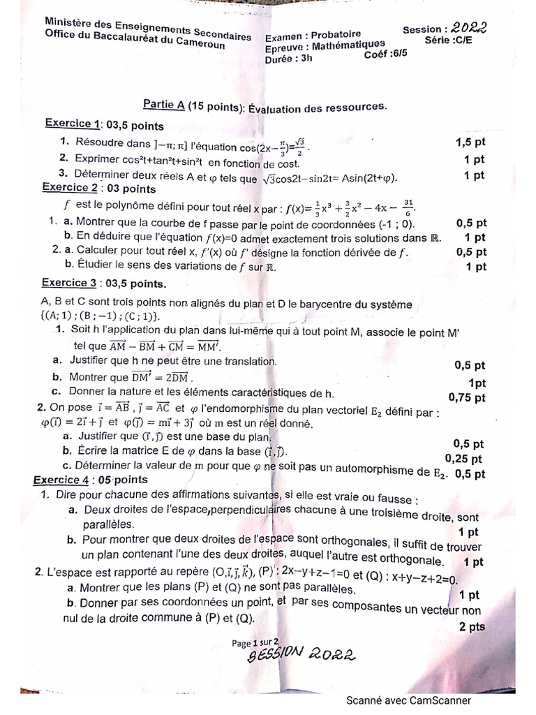 Probatoire C, D 2022 | PDF