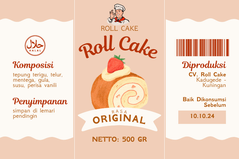 Label Kemasan Pink Ilustrasi Roll Cake | PDF