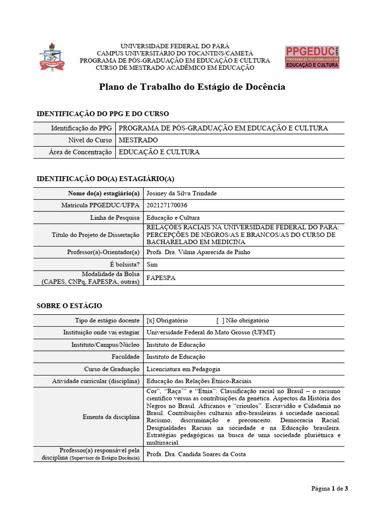 0101 Josiney - Plano - de - Estagio - Docencia | PDF