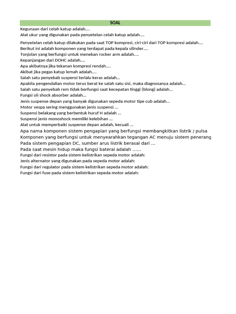 Soal Produktif Kelas Xii TBSM | PDF