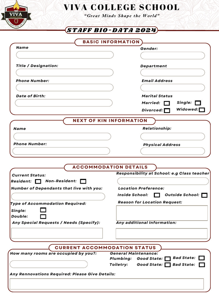 Staff Biodata Form | PDF