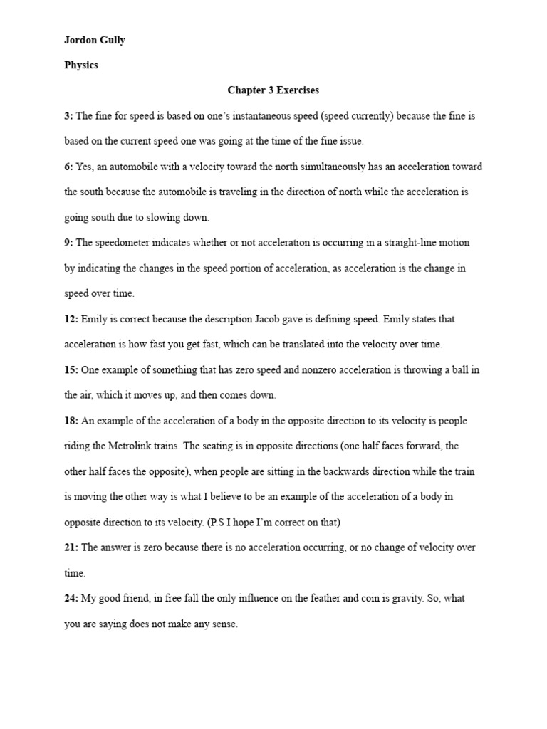 Jordon Gully-Physics: Chapter 3 Exercises | PDF
