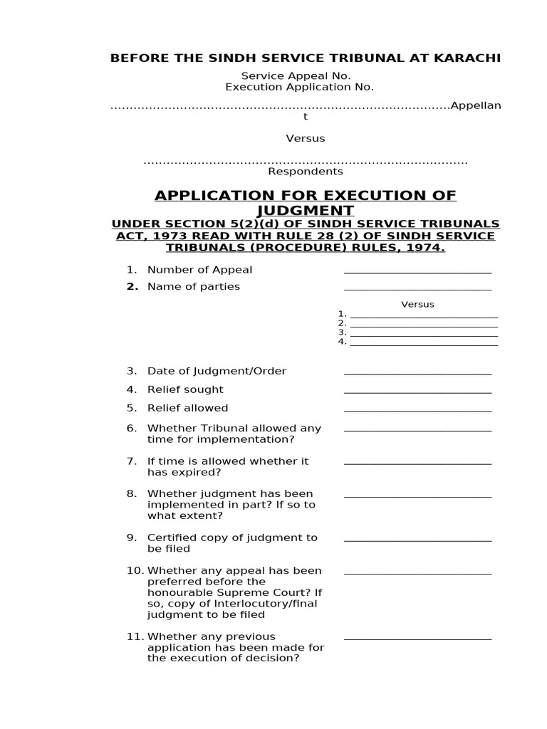 Execution Application Proforma | PDF