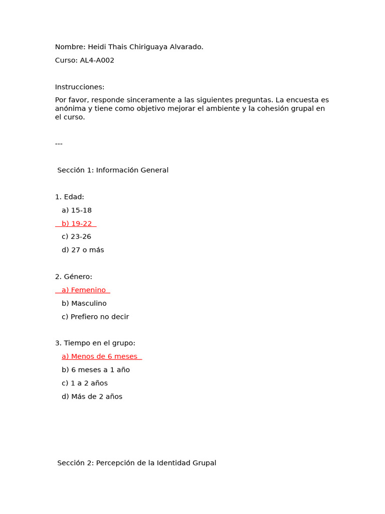 ENCUESTA. Identidad Personal y Grupal1 | PDF | Psicología Social ...