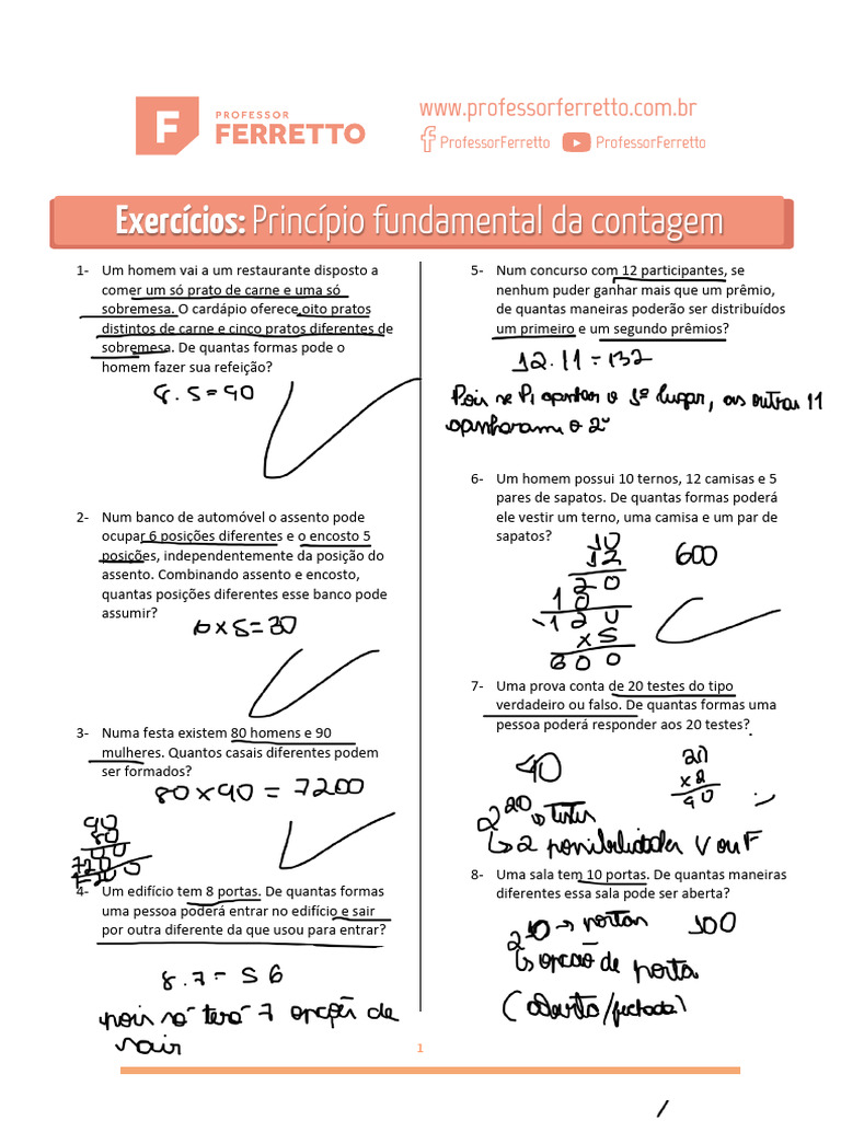 Exercícios:: Princípio Fundamental Da Contagem | PDF | Political Parties