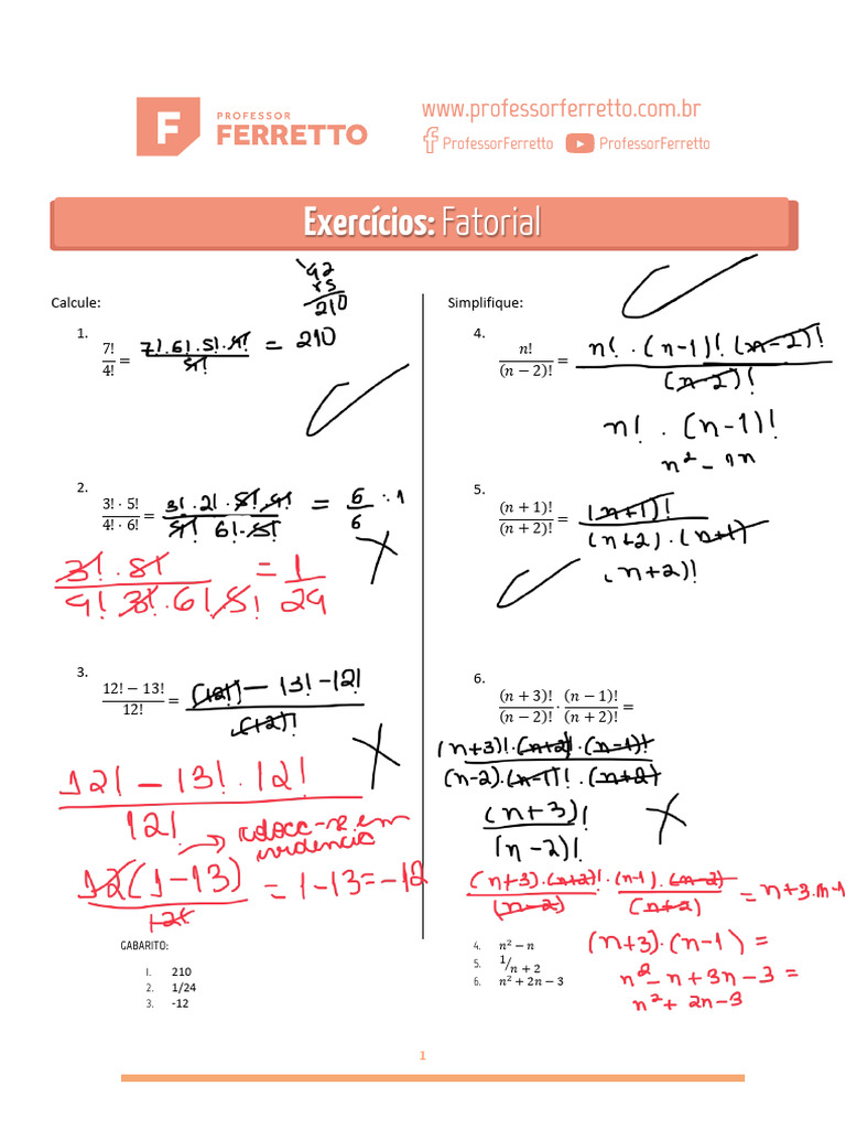 Exercícios:: Fatorial | PDF