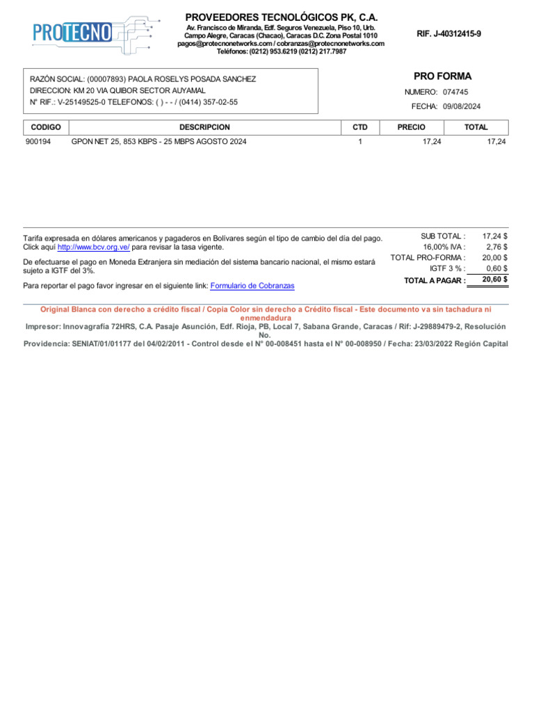 ProForma 74745 | PDF