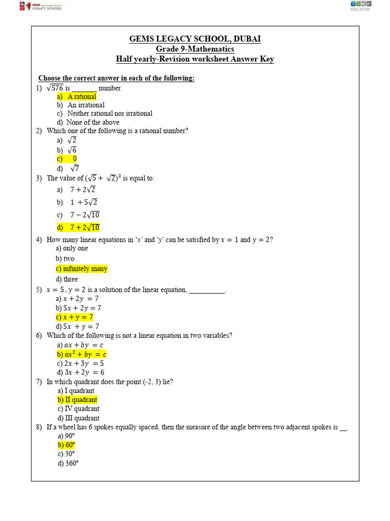 Grade 9 - HY - Revision - AK - Updated | PDF