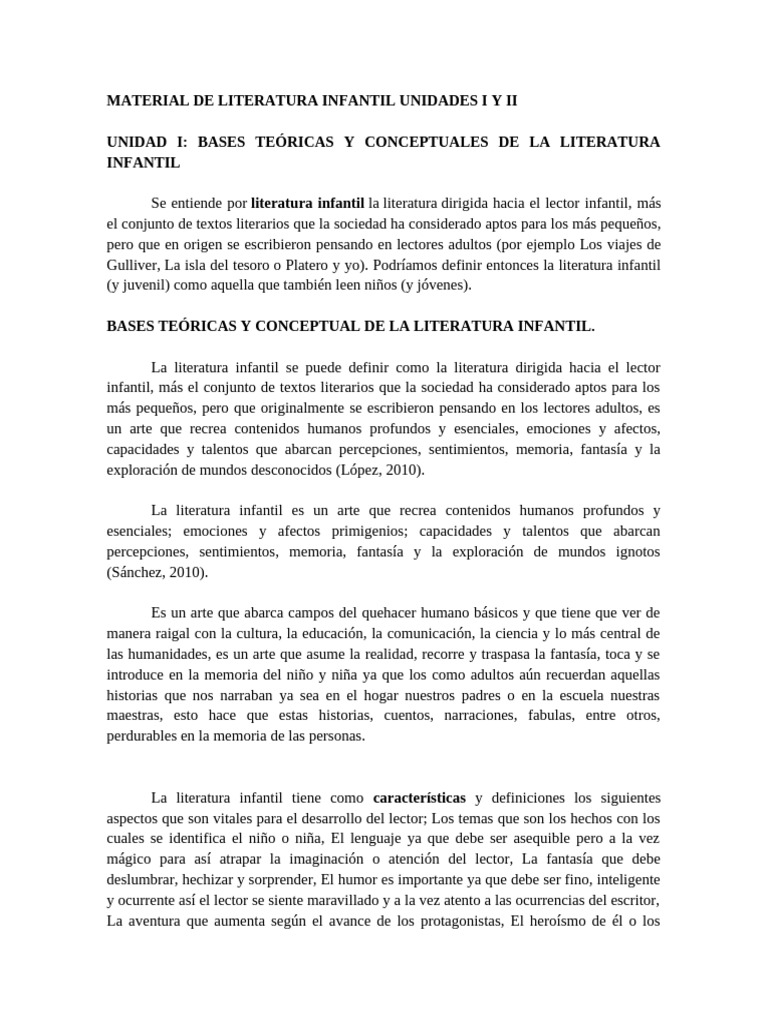Literatura Infantil Unidades I y Ii | PDF