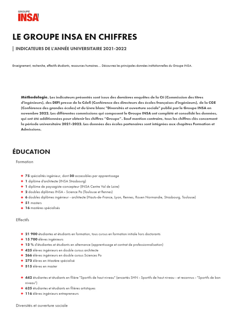 Le Groupe INSA en Chiffres - Groupe INSA | PDF
