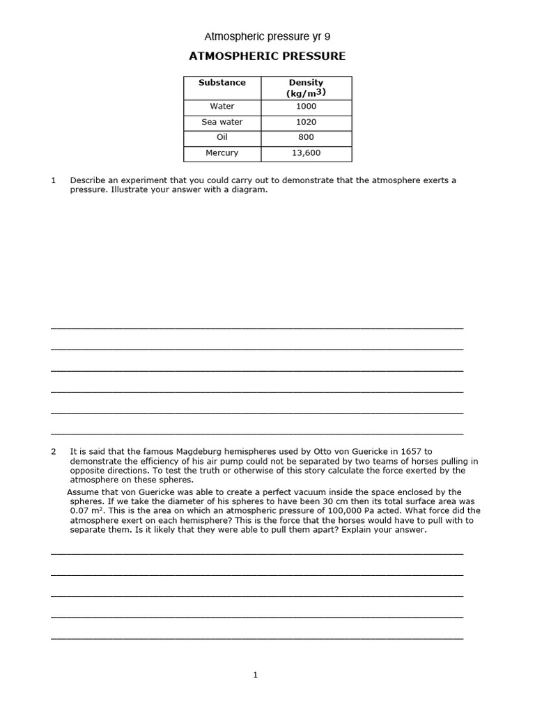 Yr 9 Atmospheric Pressure | PDF