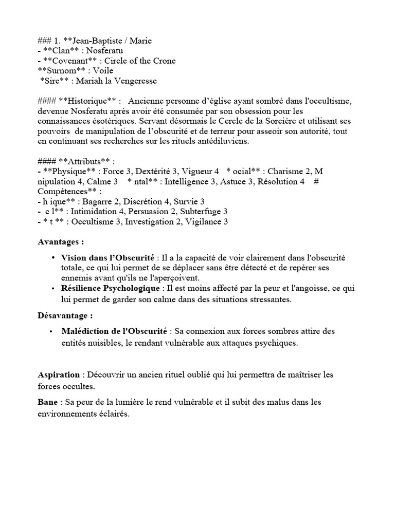 Vampire Le Requiem - Fiches de Personnage | PDF