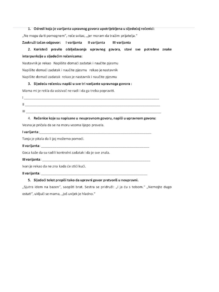 Upravni Govor Listic | PDF