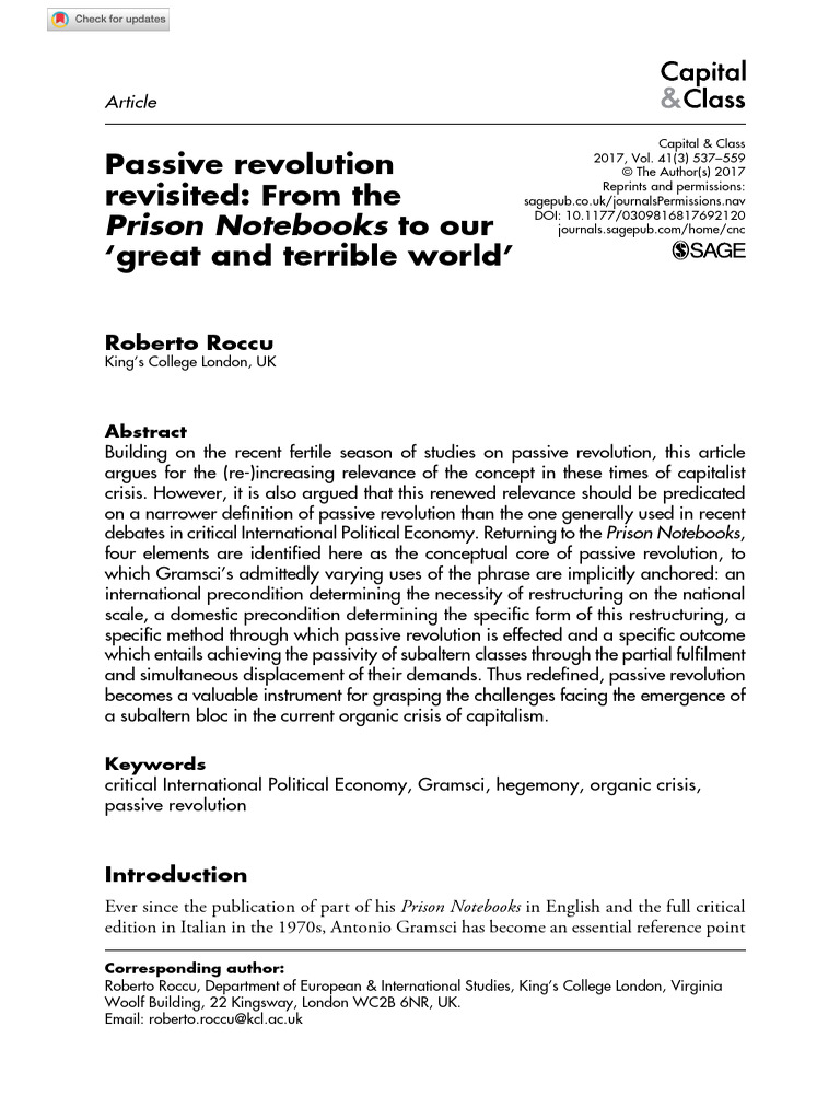 2017roccu Passive Revolution Revisited From The Prison Notebooks To Our ...