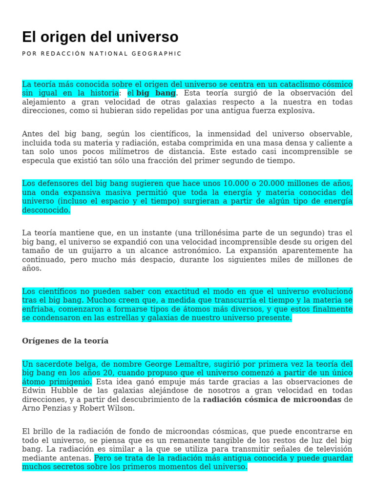 Origen del universo: la teoría del Big Bang | PDF | Universo | Big Bang