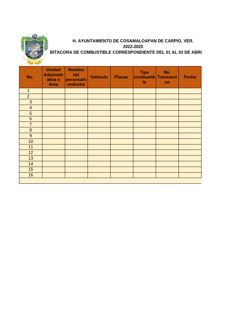 Formato de Bitacoras de Combustibles | PDF