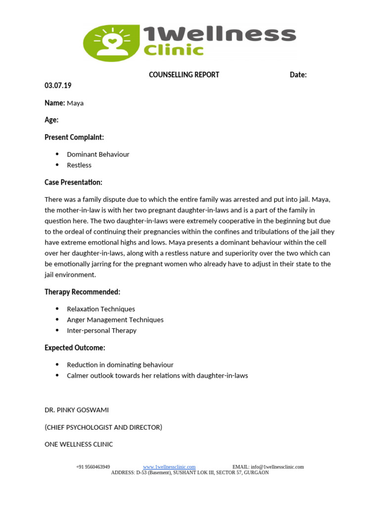 Counselling Report Pdf