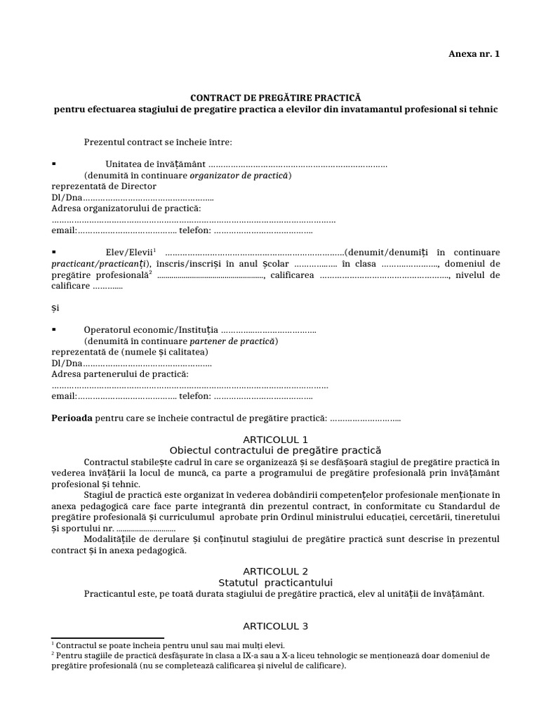 Anexa 1 Contract Instruire Practica | PDF