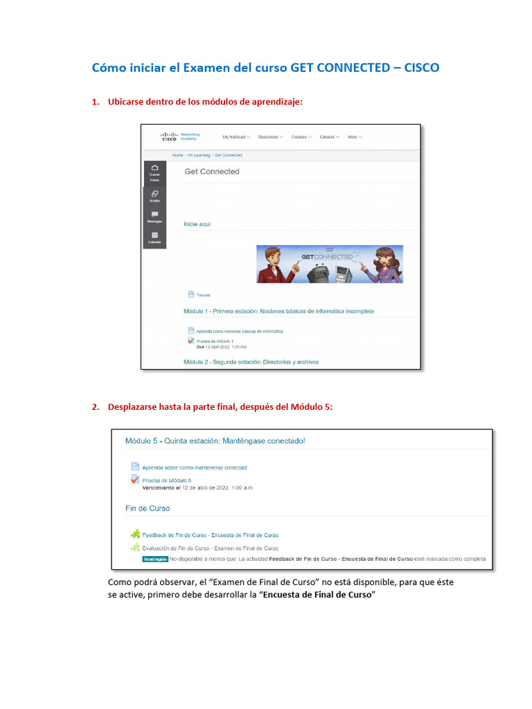 Cómo Iniciar El Examen Del Curso GET CONNECTED | PDF